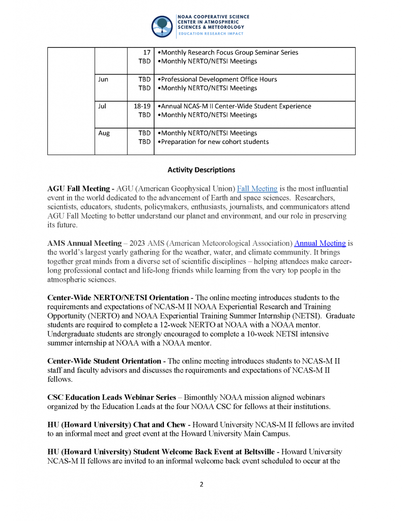2023-2024 Education and Training Activities – NCAS-M II